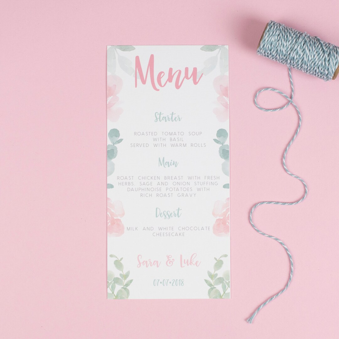 Rose Floral Watercolour Wedding Menu Foiling Available - Etsy