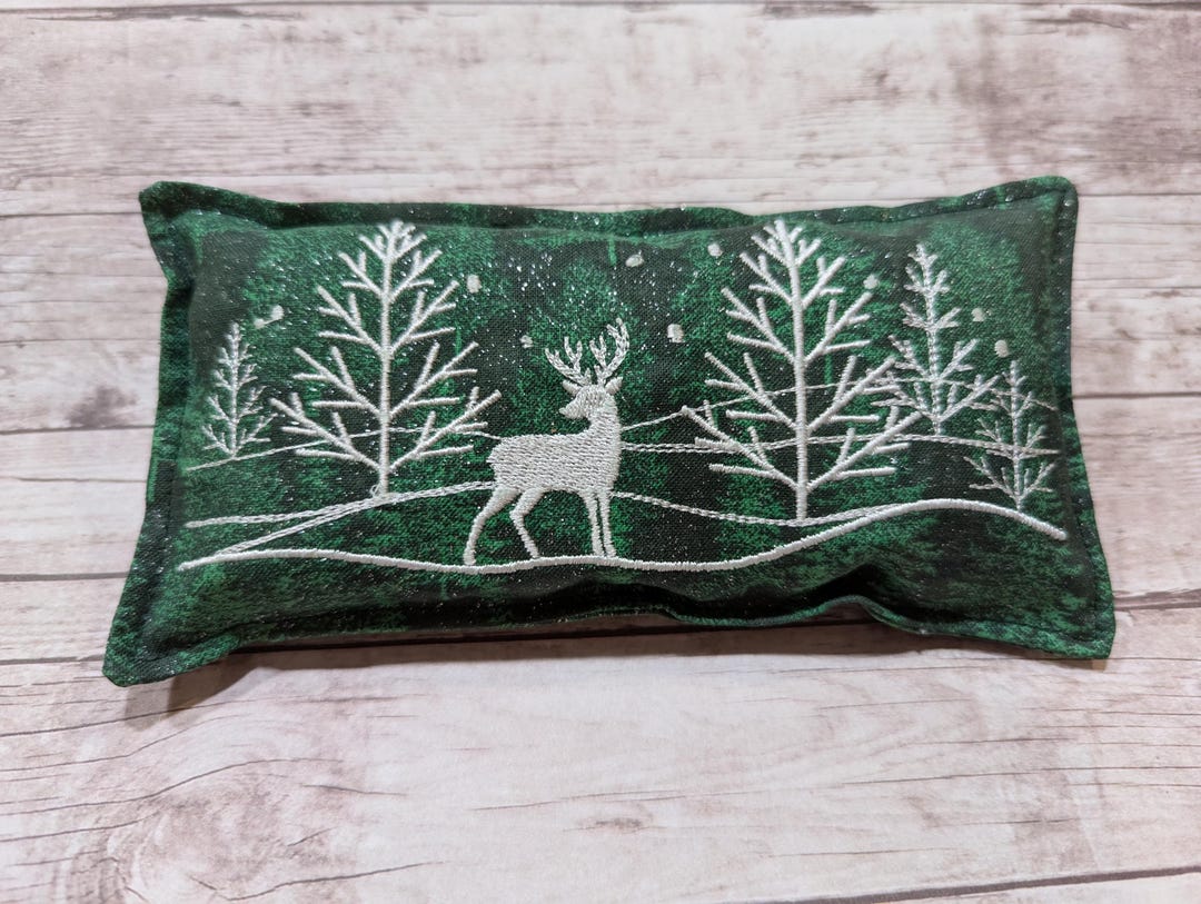 Embroidered Balsam Filled Pillow, Christmas Reindeer in the Woods ...