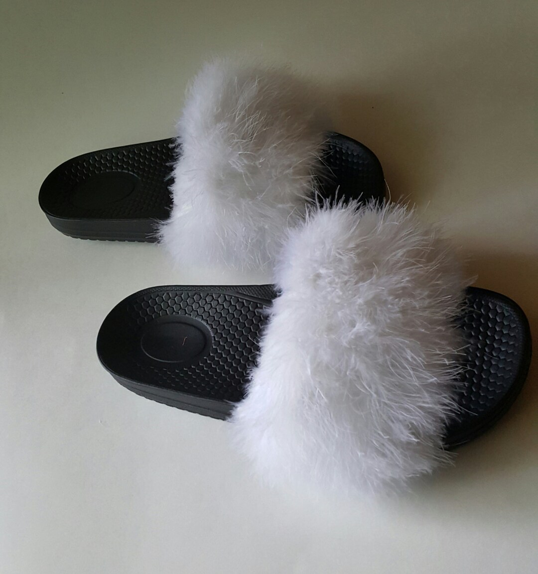 Soft Faux Fur Boa Flip Flop Slide Sandals Home Slippers Woman Slippers ...