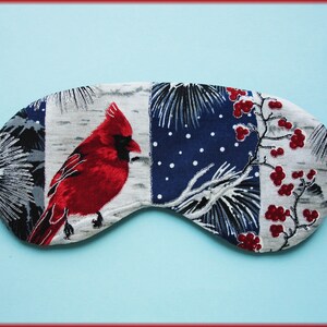 Eye Sleep Mask Soft Cotton Red Cardinal Bird Travel Festive Winter Gift ...