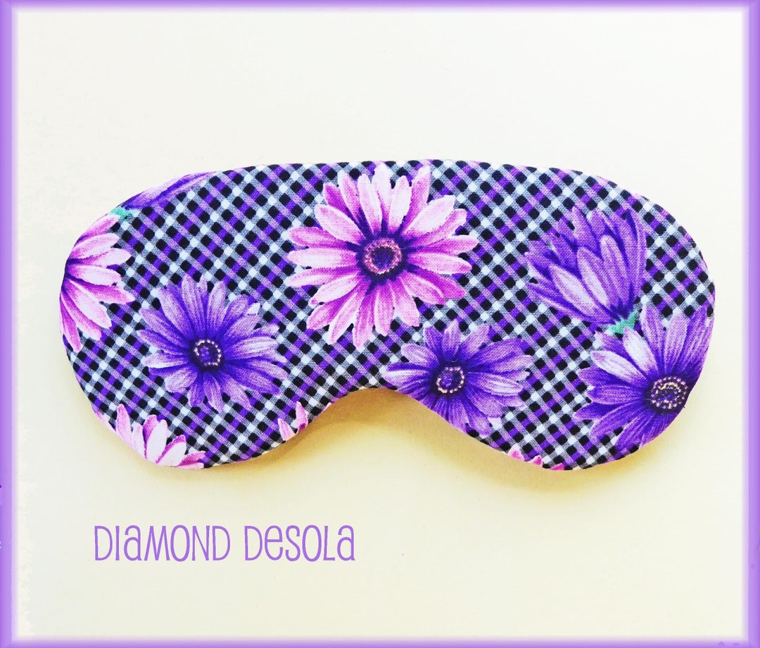 Floral Eye Sleep Mask: Purple Daisies, Retro Plaid Cotton, UK Made - Etsy