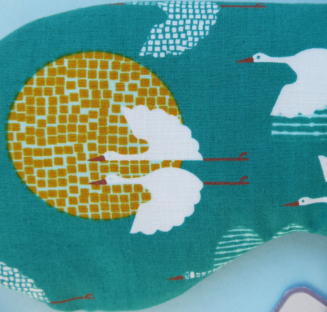 Eye Sleep Mask Cranes Flying Teal and Ochre Sun Deco Soft Cotton Travel ...