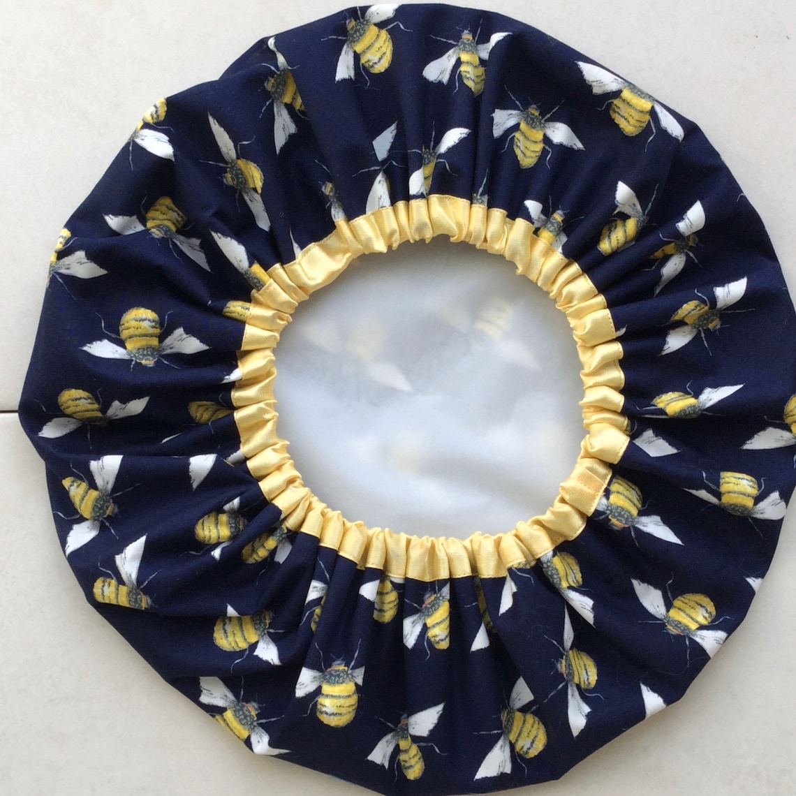 Shower Cap Bathing Showering Hat Beautiful Bee Print on Dark Navy ...