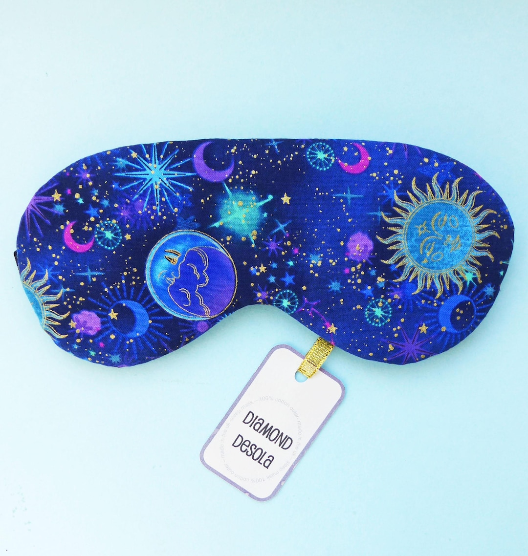 Eye Sleep Mask Night Sky Purple Metallic Sun Moon Cotton Print ...
