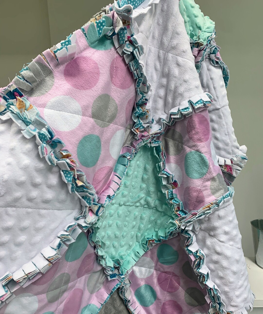 Beautiful Soft Minky and Flannel Rag Quilt in Teal White Grey and ...