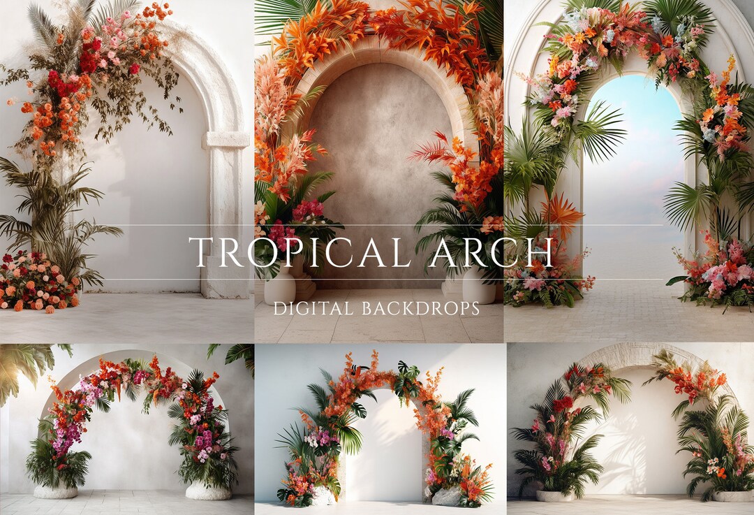 Tropical Frolal Arch Digital Backdrops, Maternity Backdrop Overlays ...