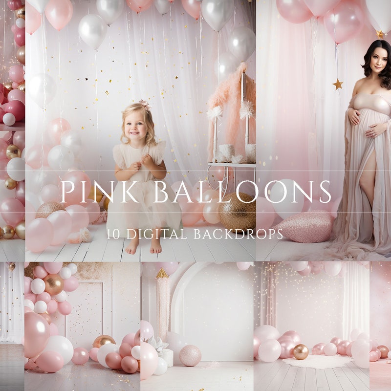 Pink Balloons Digital Backdrop - Etsy