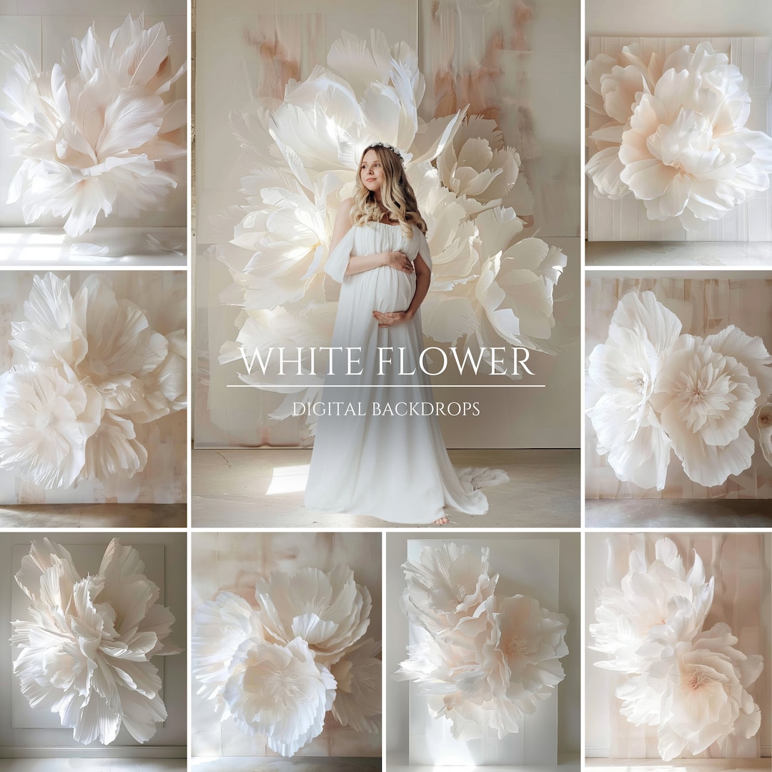 White Floral Backgrounds Digital Backdrop Overlay Maternity Backdrop ...