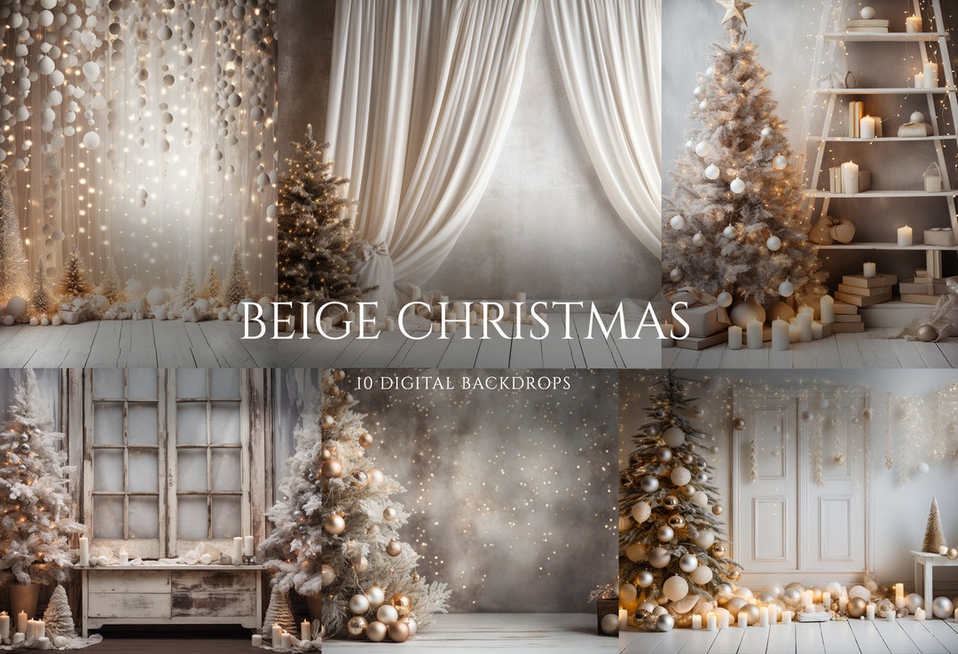 Beige Christmas Digital Backdrops, Photo Studio Backdrops, Bokeh ...