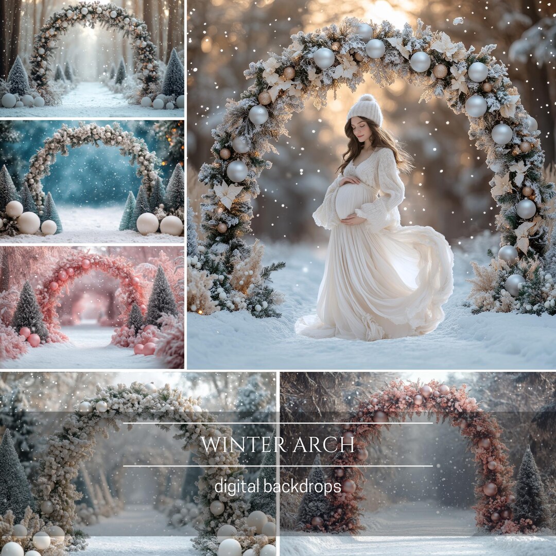 Winter Pastel Arch Digital Backdrop: Christmas Photography Overlays ...