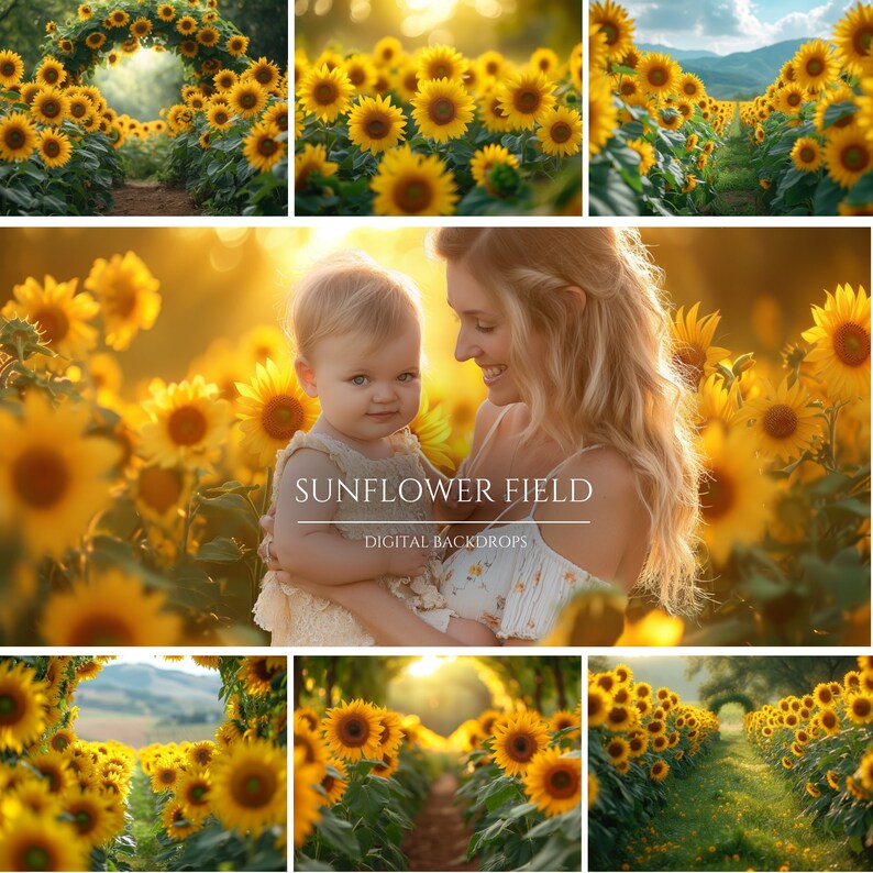 Sunflower Field Digital Backdrops for Composite Photography, Summer ...