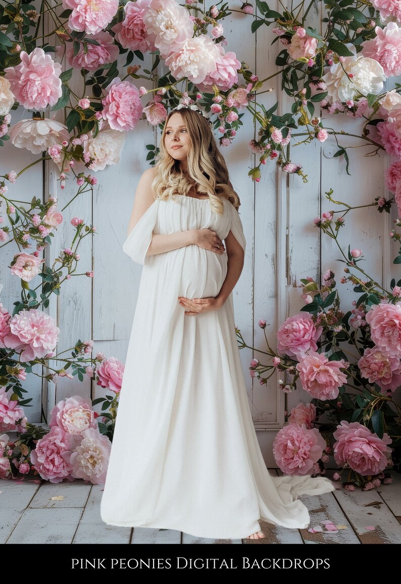 Maternity Backdrop Overlays, Pink Peonies Floral Backgrounds, Photoshop ...