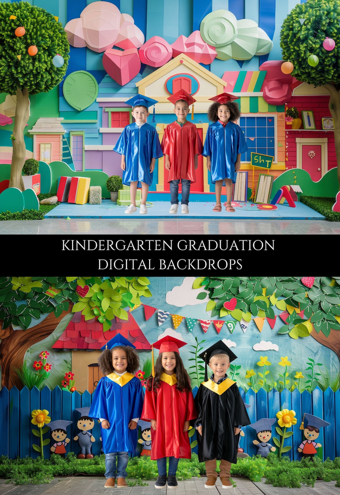 Kindergarten Graduation Digital Backdrops, Back to School Backdrops ...