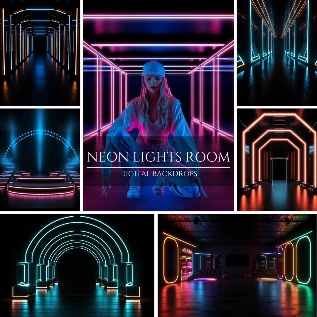 Neon Light Room Backgrounds for Composite Photography, Cyberpunk Theme ...