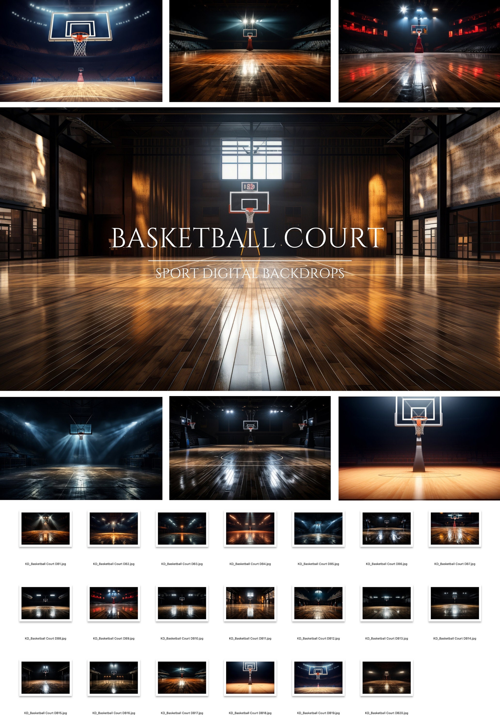 30 Basketball Court Digital Backdrops for Composite Photography, Sports ...