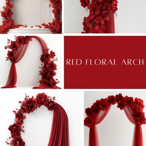 RED FLORAL ARCH Digital Backdrops Set Overlay Maternity Backdrop Floral ...