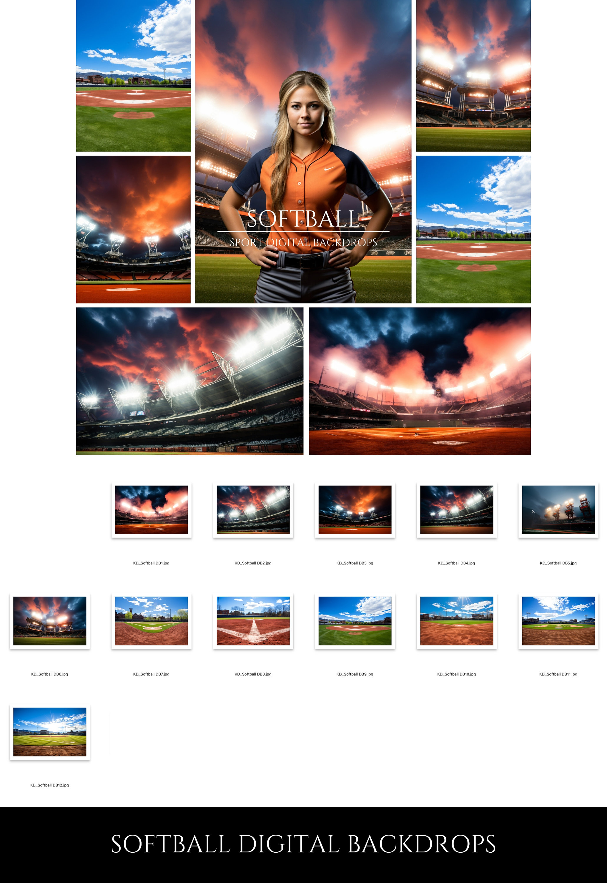 Softball Stadium Photography Backdrop: Team & Player Poster (digital ...