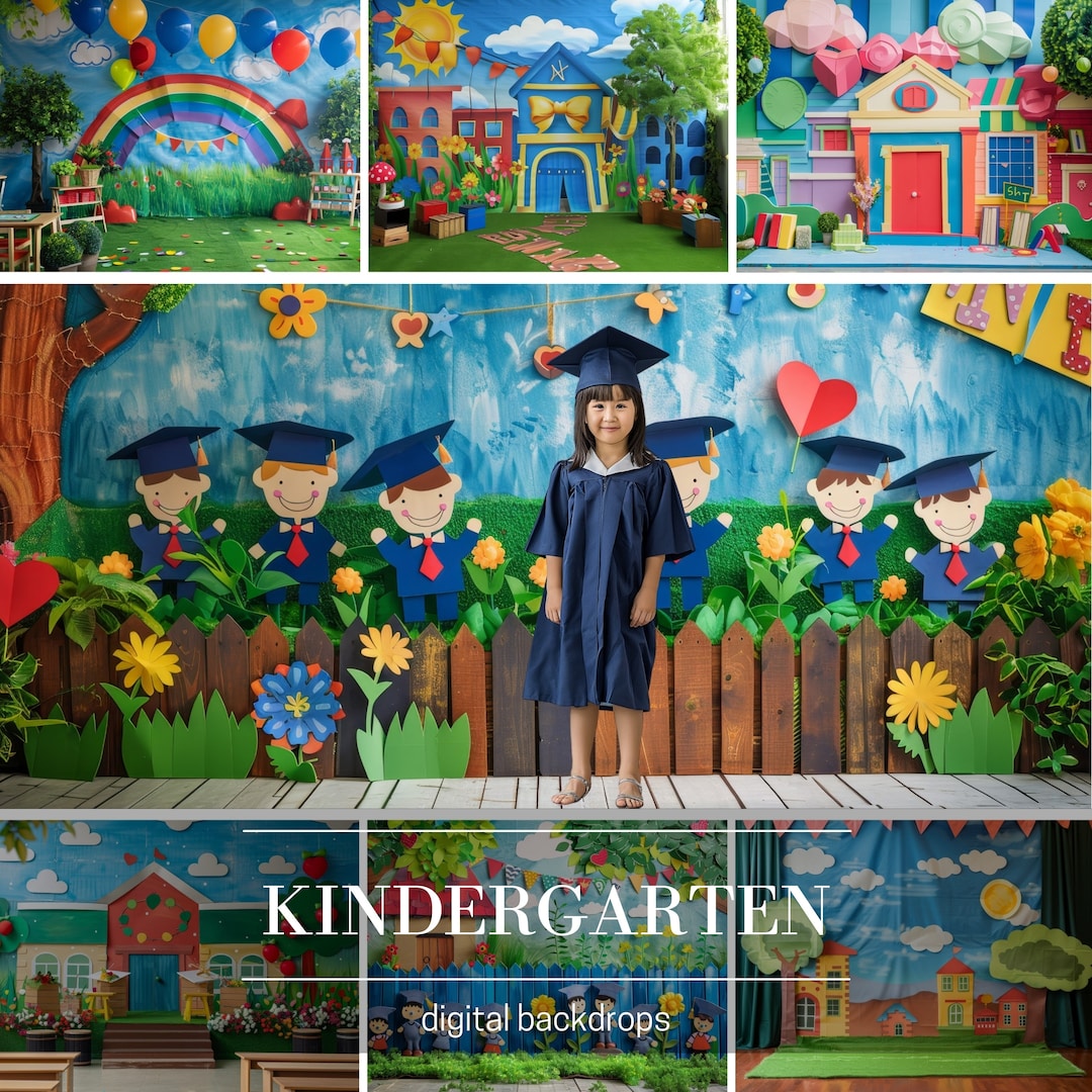 Kindergarten Graduation Digital Backdrops, Back to School Backdrops ...
