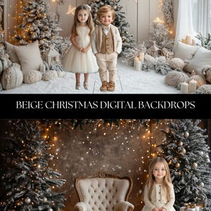 Beige Christmas Digital Backdrops, Photo Studio Backdrops, Bokeh ...