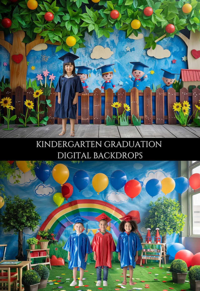 Kindergarten Graduation Digital Backdrops, Back to School Backdrops ...