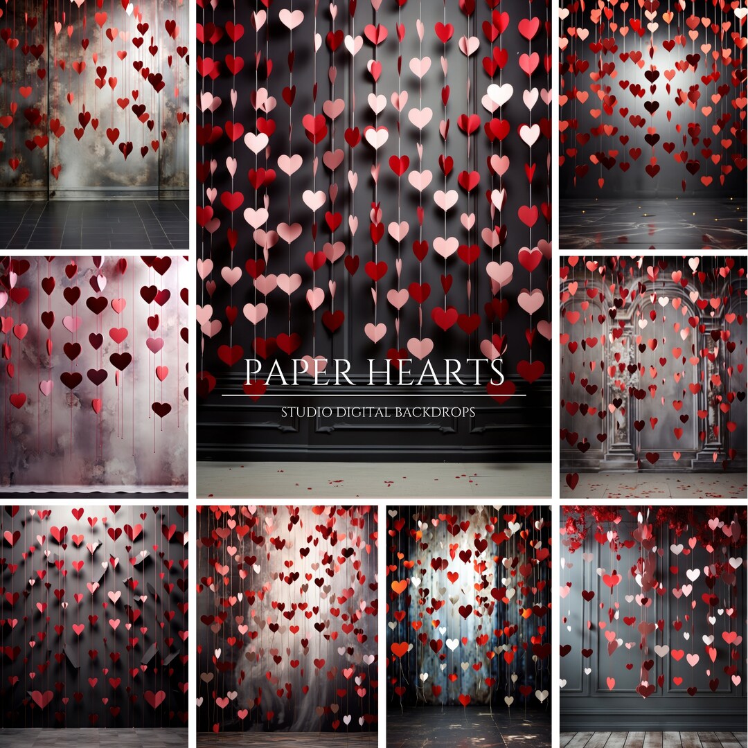 Paper Heart Garland Digital Backdrops, Valentines Backdrops, Maternity ...