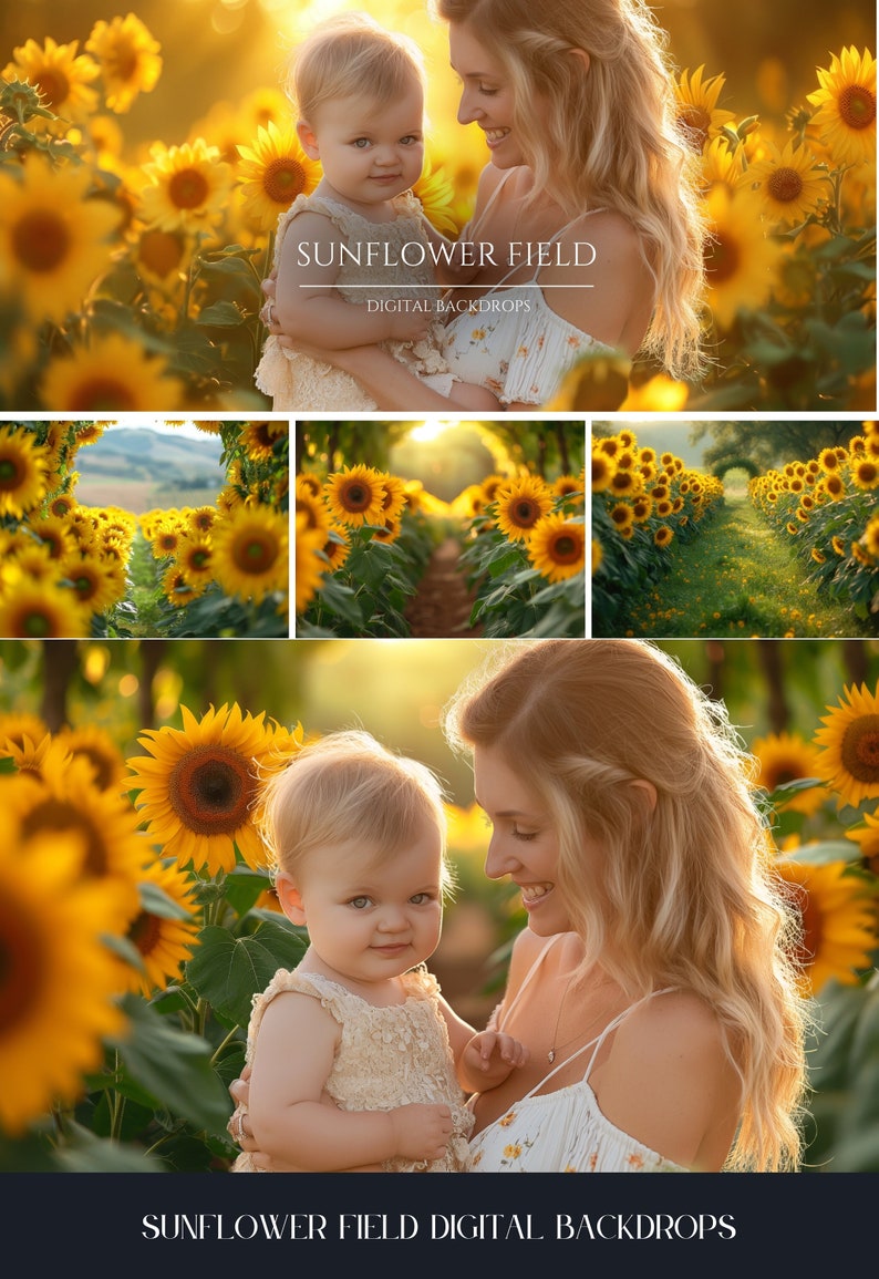 Sunflower Field Digital Backdrops for Composite Photography, Summer ...
