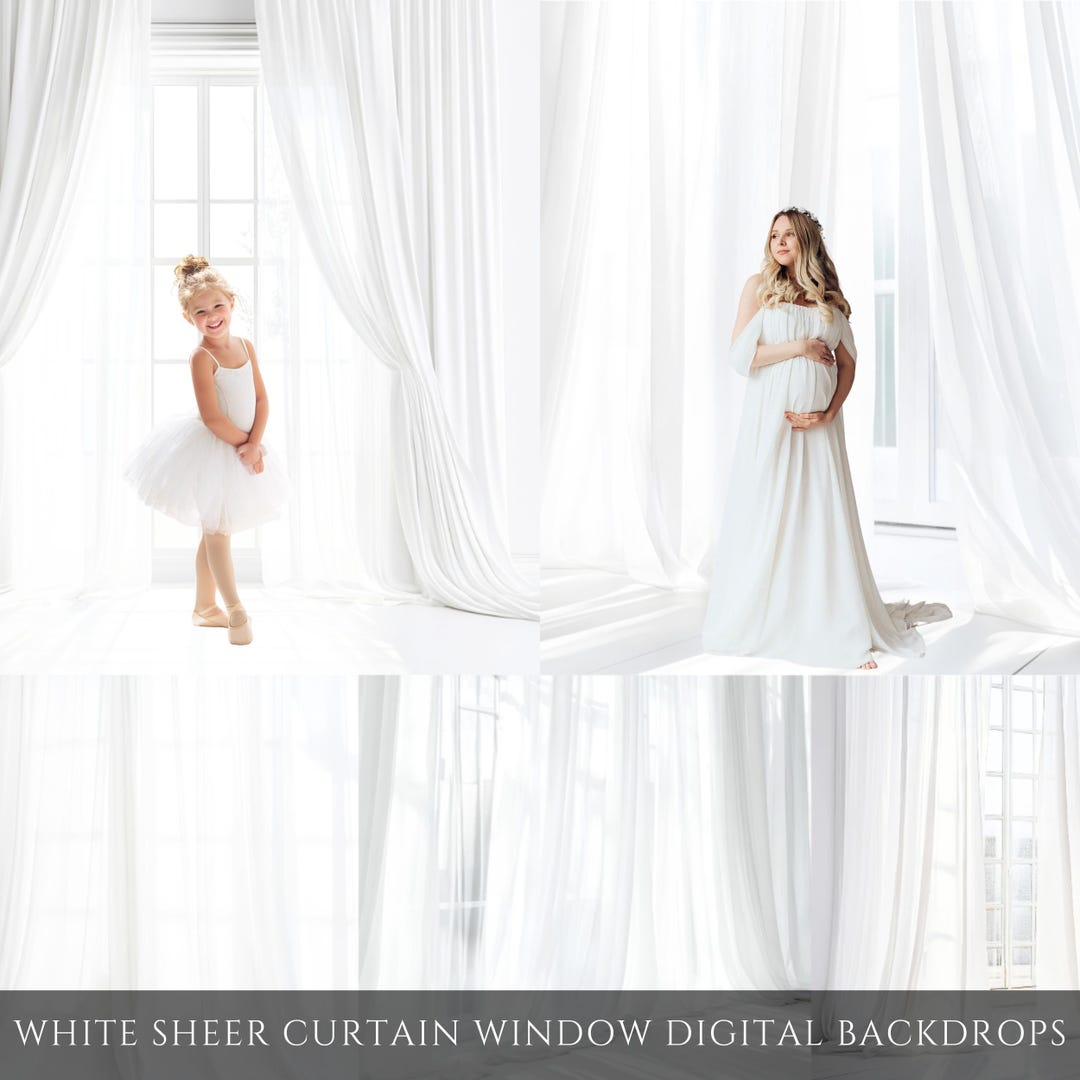 54 White Sheer Curtains Backlit Window Digital Backdrops, Maternity ...