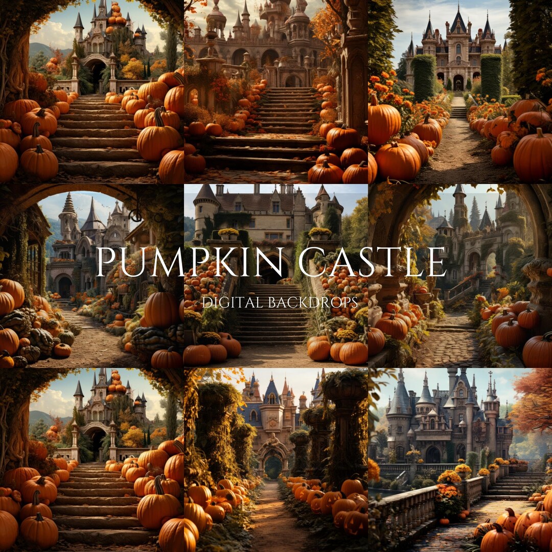 Pumpkin Castle Halloween Digital Backdrops, Pumpkins Backdrops ...