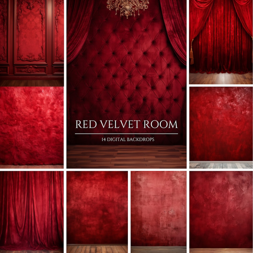 Red Velvet Room Digital Backdrop: Studio Photography Overlays (14 JPG ...