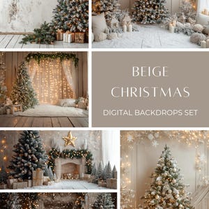 Beige Christmas Digital Backdrops, Photo Studio Backdrops, Bokeh ...