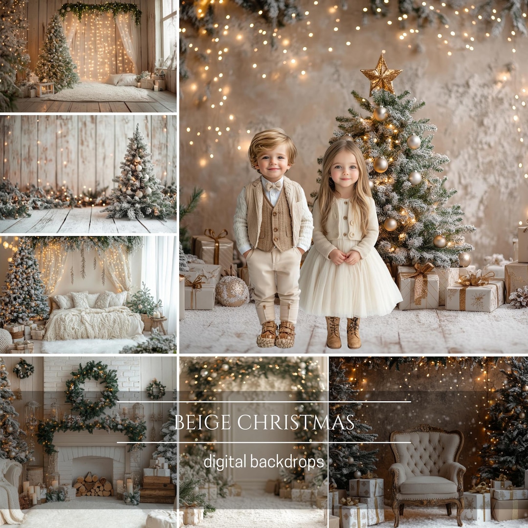 Beige Christmas Digital Backdrops, Photo Studio Backdrops, Bokeh ...