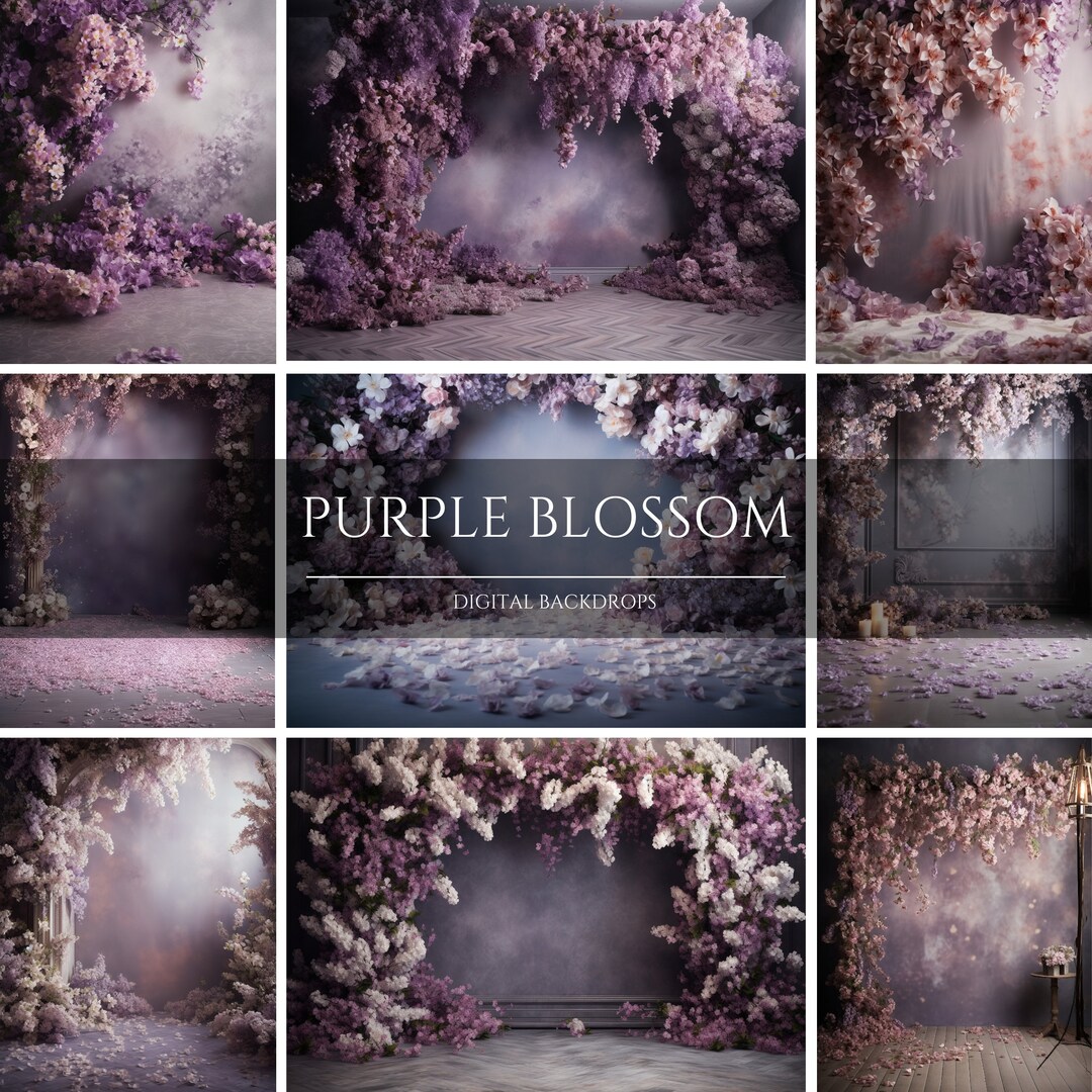Purple Blossom Floral Digital Backdrops, Studio Backdrop Overlays ...