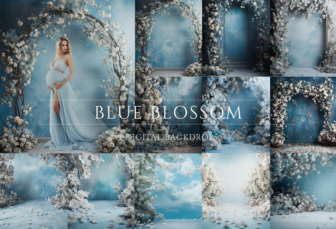 9 Blue Blossom Floral Digital Backdrops Studio Backdrop - Etsy