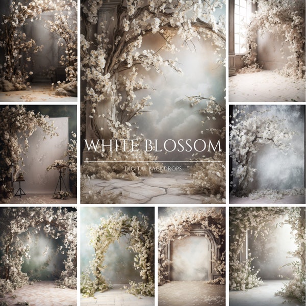 White Floral Digital Backdrops Maternity Backdrop Overlays Studio ...