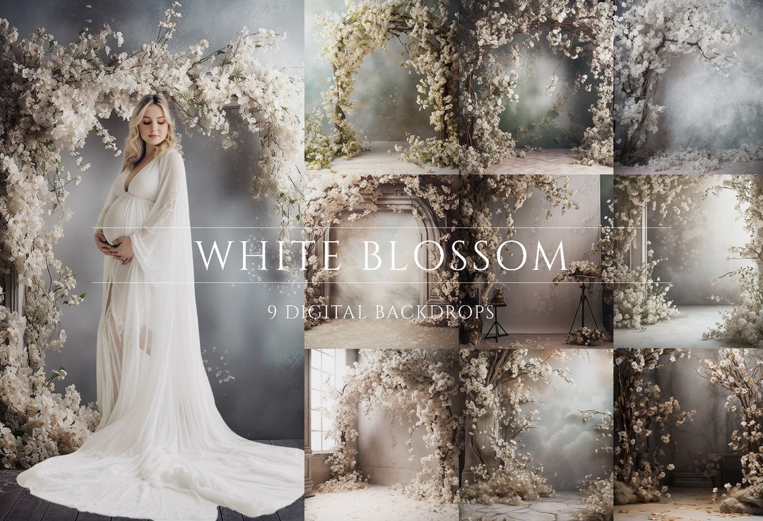 White Blossom Floral Digital Backdrops Studio Backdrop - Etsy