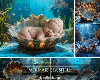 Seashell Pearls Bed Digital Backdrops, Under the Sea, Newborn ...