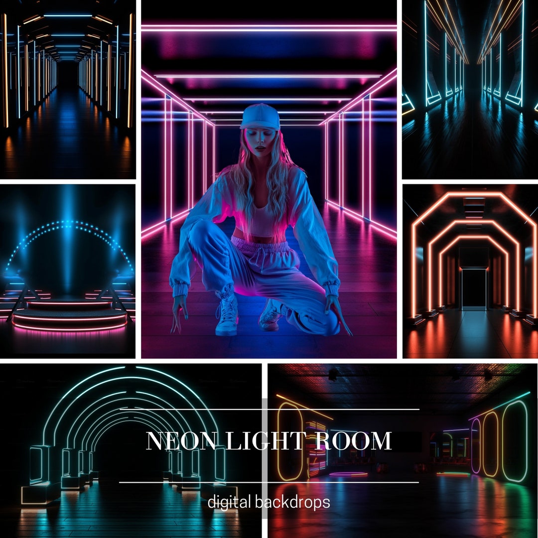 Neon Light Room Backgrounds for Composite Photography, Cyberpunk Theme ...