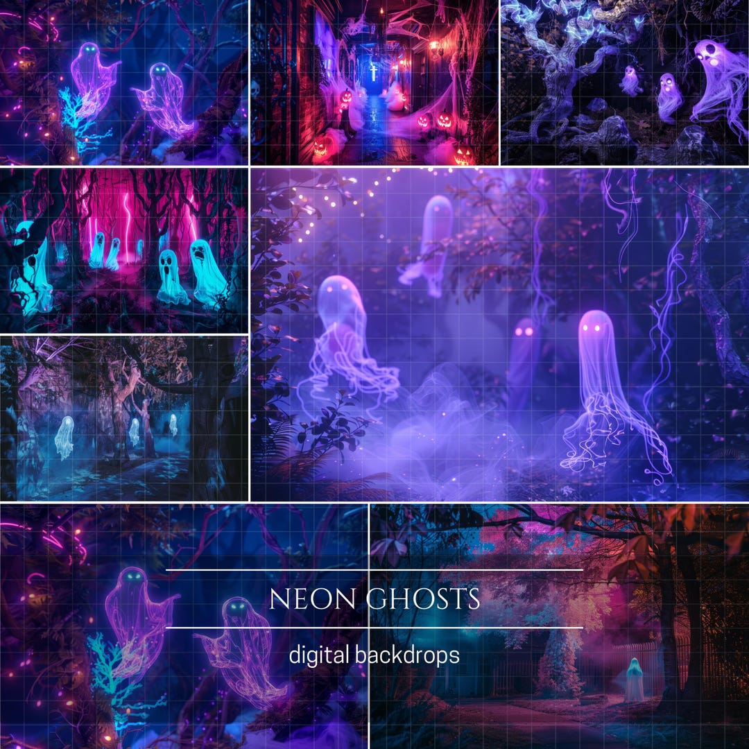 Neon Ghosts Halloween Digital Backdrops for Composite Photography ...