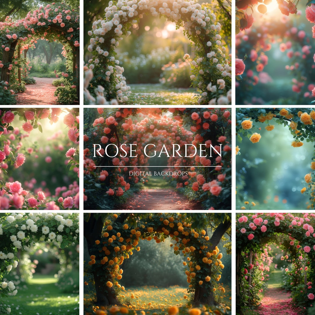 30 Rose Garden Digital Backdrops for Composite Photography, Floral Arch ...
