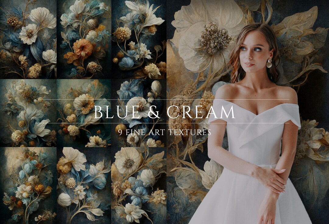 Blue Floral Art Digital Backdrops, Maternity Backdrop Overlays, Studio ...