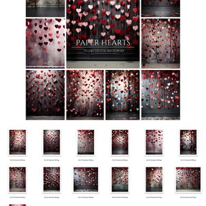 Paper Heart Garland Digital Backdrops, Valentines Backdrops, Maternity ...