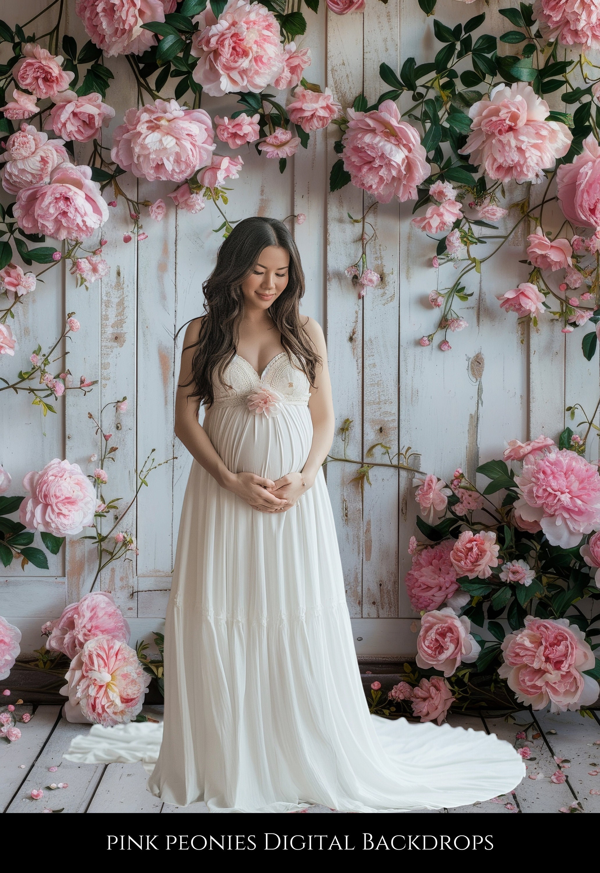 Maternity Backdrop Overlays, Pink Peonies Floral Backgrounds, Photoshop ...