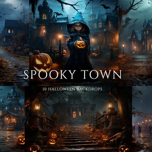 Spooky Town Halloween Digital Backdrops, Pumpkins Backdrops, Composite ...