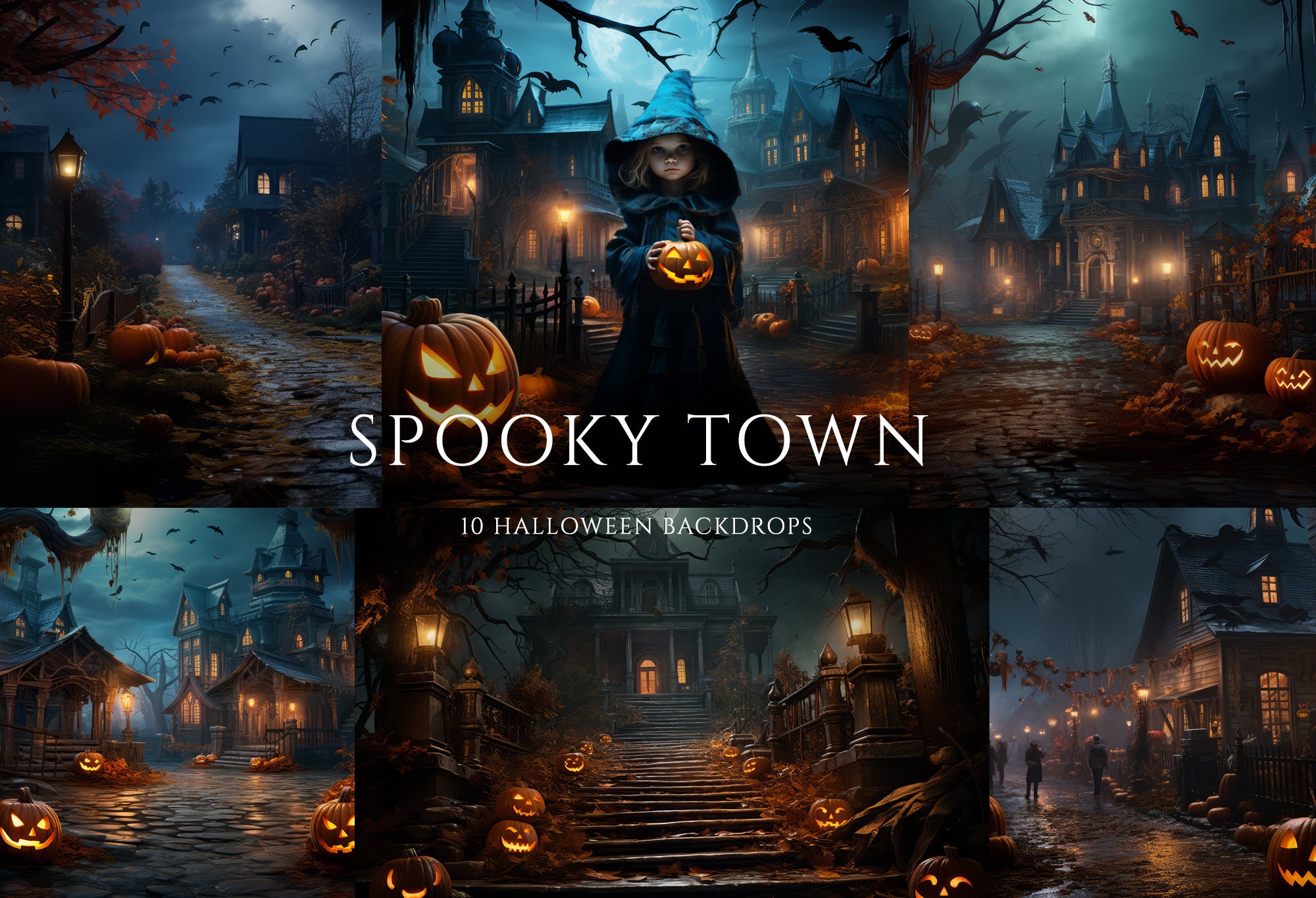 Spooky Town Halloween Digital Backdrops Pumpkins Backdrops - Etsy
