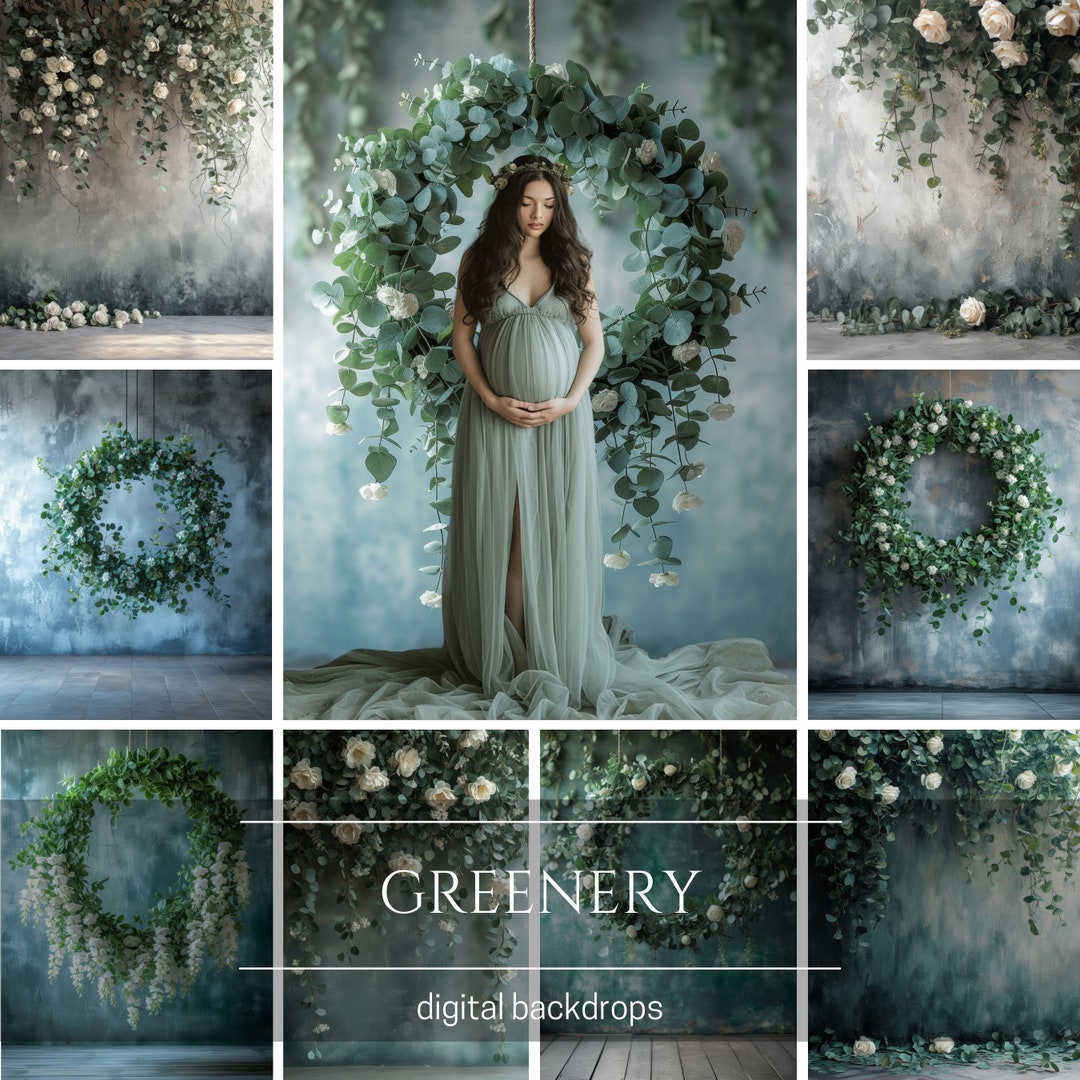 Greenery Photo Studio Backdrops: Eucalyptus Wreath, Maternity Portrait ...
