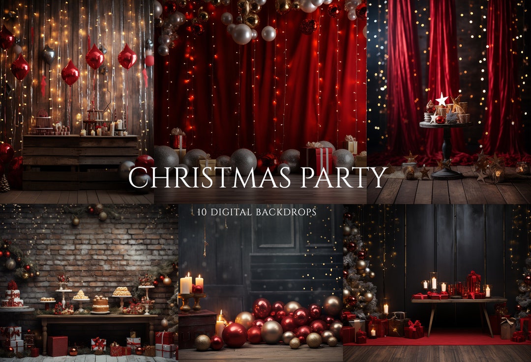 Christmas Party Digital Backdrops, Photo Studio Backdrops, Bokeh Overlays, Fairy Lights - Etsy