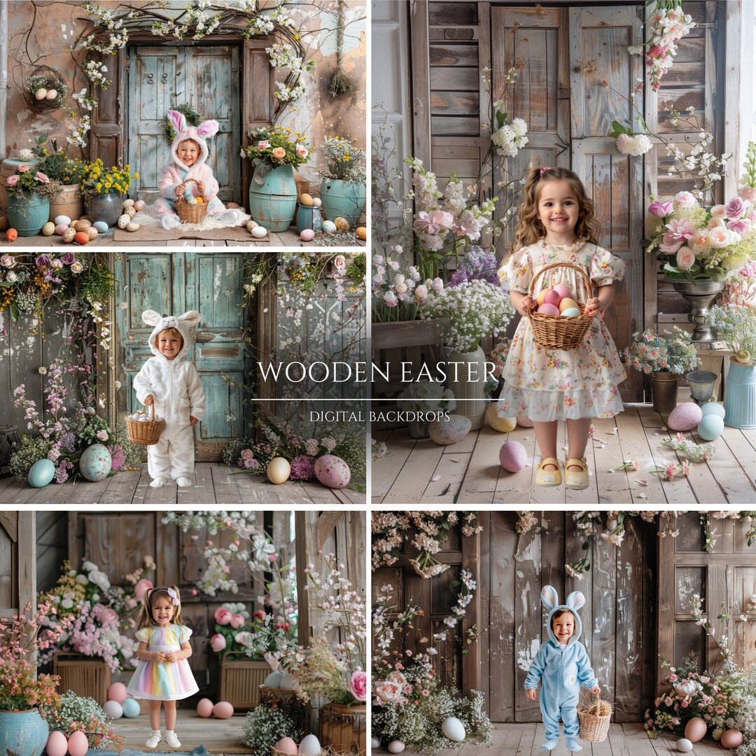 Wooden Easter Spring Digital Backdrops for Composite Photography ...