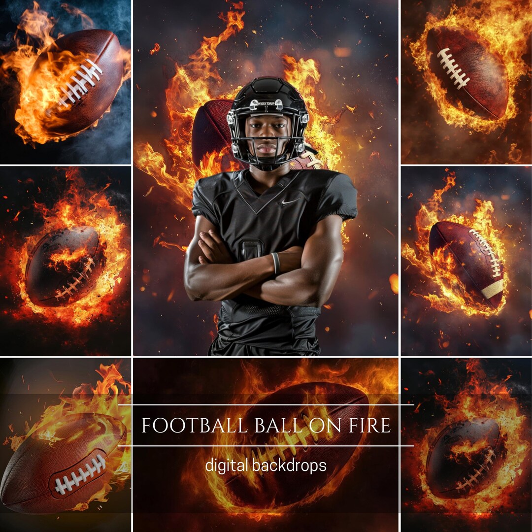 Football Ball on Fire Digital Backdrop: Sports Photography Overlay (JPG ...