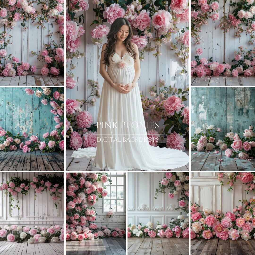 Maternity Backdrop Overlays, Pink Peonies Floral Backgrounds, Photoshop ...
