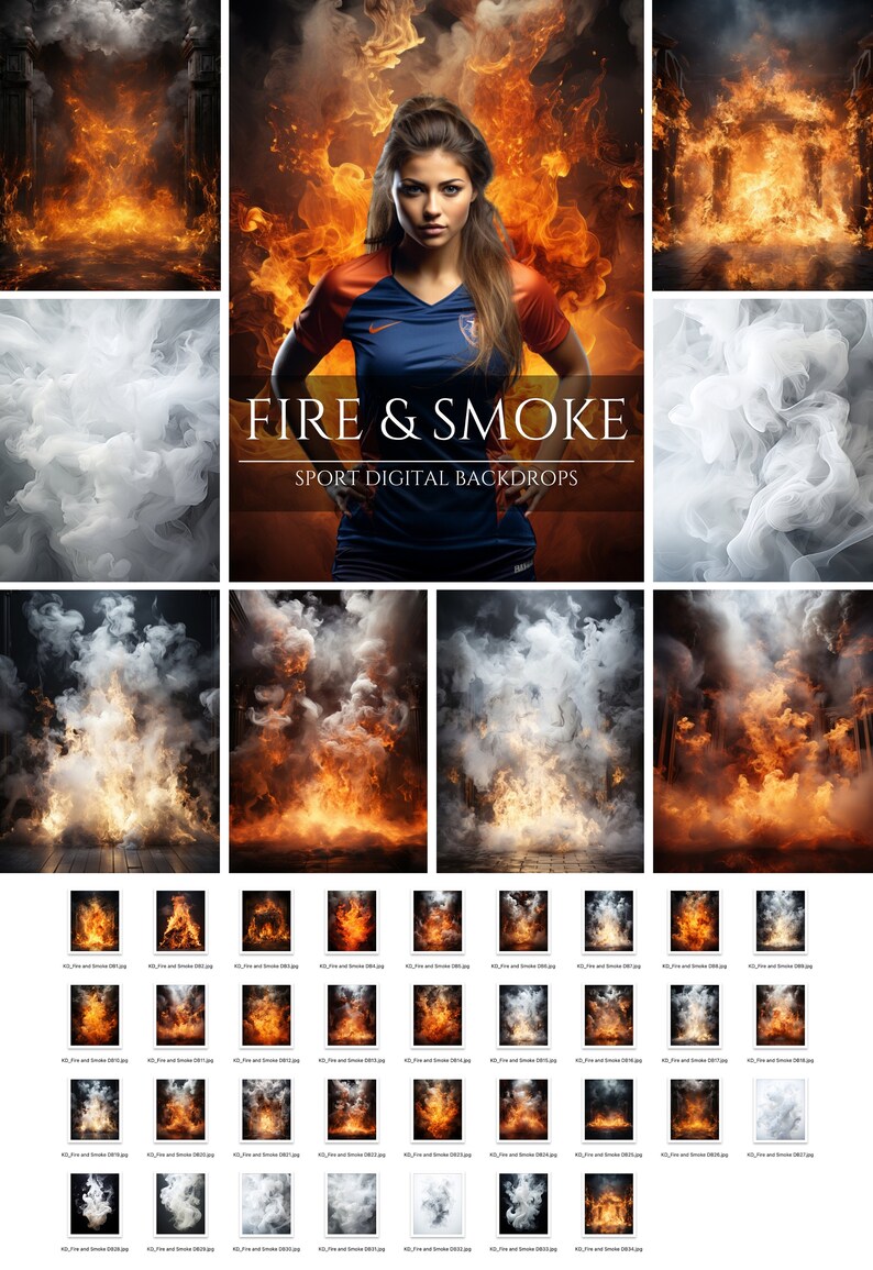 Fire and Smoke Digital Backdrops: Sports Photography Overlays (digital ...